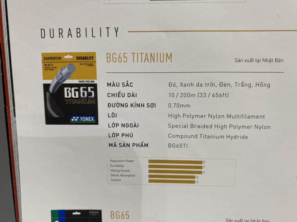 Dây Cước Đan Vợt Yonex BG 65 TITANIUM Chính Hãng